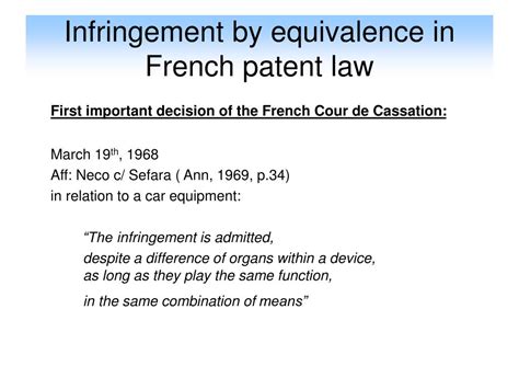Ppt Infringement By Equivalence In French Patent Law Powerpoint Presentation Id 5159525