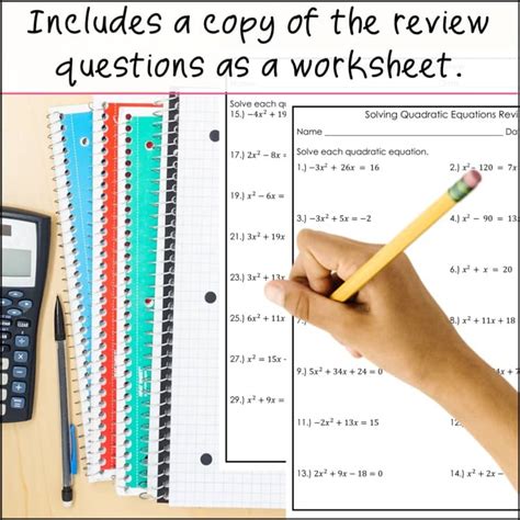 Solving Quadratic Equations Review Activity And Assessmenttest Tpt
