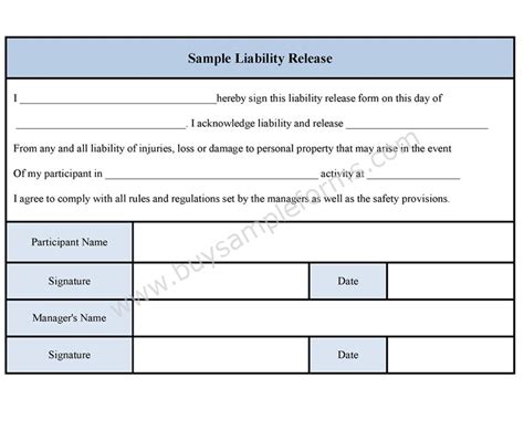 Sample Liability Release Form Sample Forms