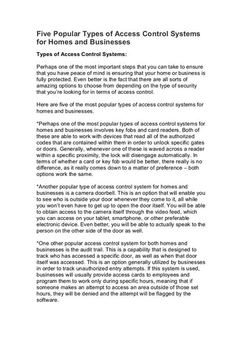 Types Of Access Control Systems