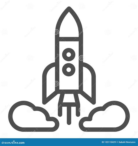 Rocket Launch Line Icon Spacecraft Vector Illustration Isolated On White Stock Vector