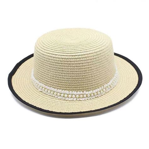 Pearls Summer Uv Beach Cap Wide Brim Sun Protection Straw Hat Folable