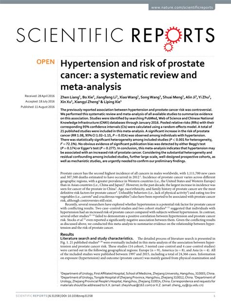 Pdf Hypertension And Risk Of Prostate Cancer A Systematic Review And