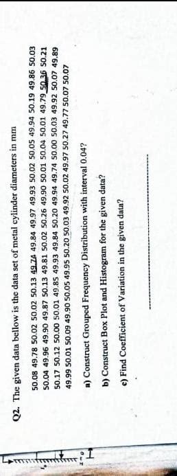 solved 2 the given data bellow is the data set of metal