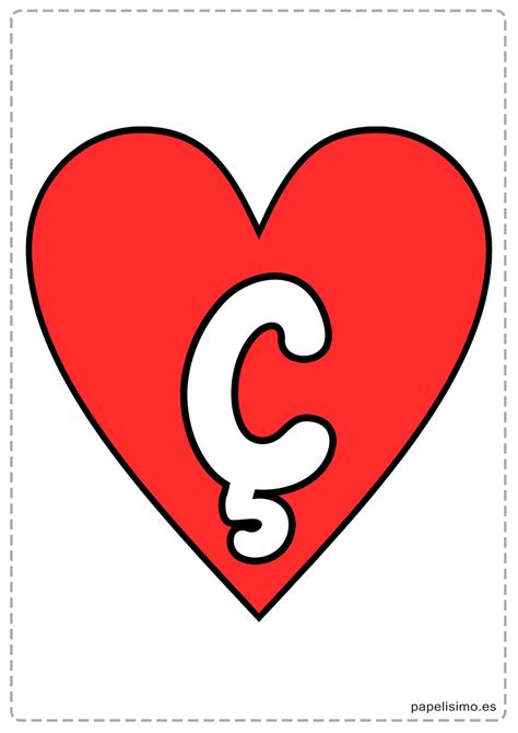 C Cedilla Trencada Abecedario Letras Imprimir Corazon Rojo Papelisimo