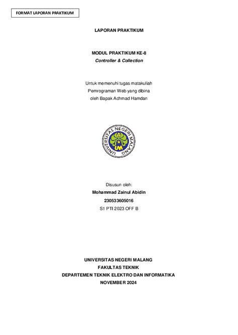 Pdf Laporan Praktikum Modul 7 And 8 Controller And Collection Pemrograman Web