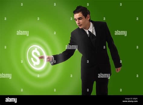 Business Man Pressing Button Stock Photo Alamy