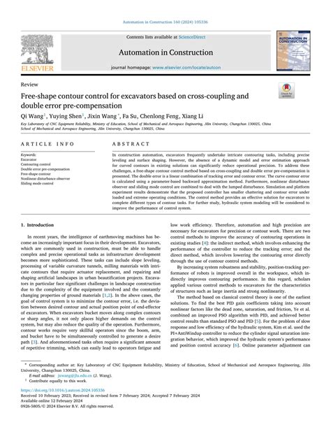 Pdf Free Shape Contour Control For Excavators Based On Cross Coupling And Double Error Pre