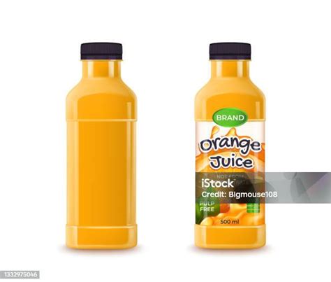 현실적인 상세한 3d 오렌지 주스 플라스틱 병 및 빈 템플릿 세트 벡터 병에 대한 스톡 벡터 아트 및 기타 이미지 병 오렌지 주스 주스 Istock