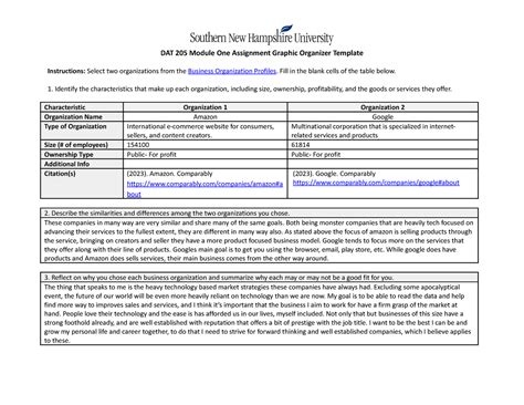 Dat 205 Module 1 3 Assignment Compare And Contrast Organizations Dat