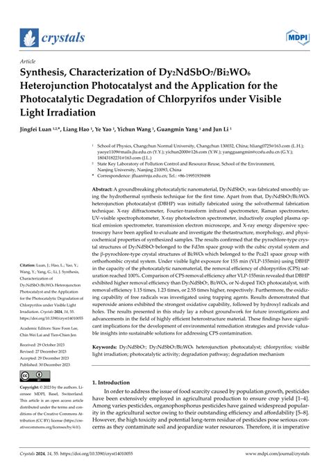 Pdf Synthesis Characterization Of Dy2ndsbo7 Bi2wo6 Heterojunction Photocatalyst And The