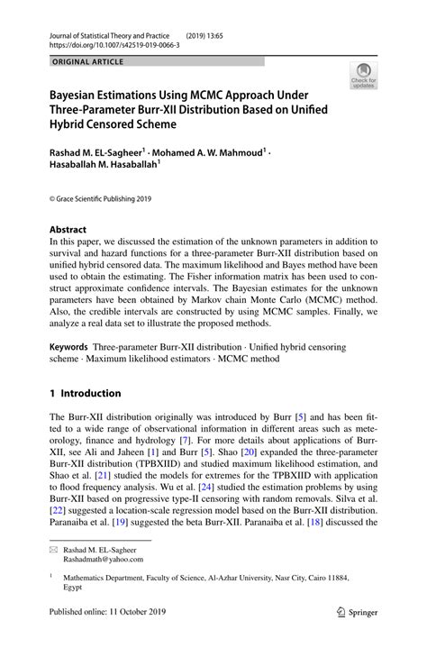 Pdf Bayesian Estimations Using Mcmc Approach Under Three Parameter