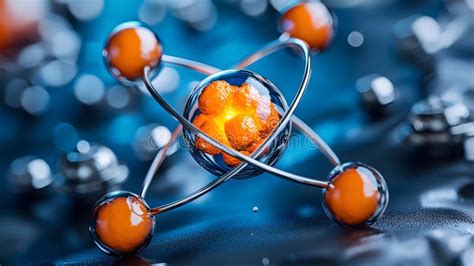 Atomic Structure 3d Render Of Glowing Orange Nucleus Electrons Orbiting Science Technology