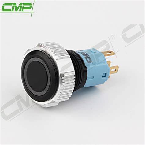 CMP 16mm Metal Aluminum Black Illuminated Push Button Switch Metal Illuminated Black Push