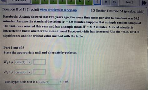 solved next question 8 of 11 1 point view problem in a