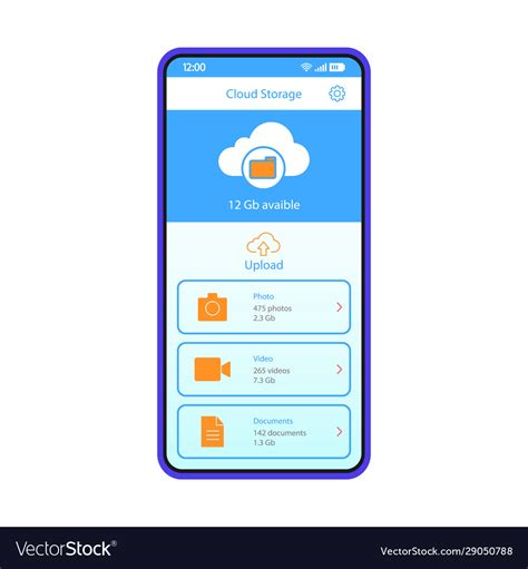 Cloud Storage App Smartphone Interface Template Vector Image