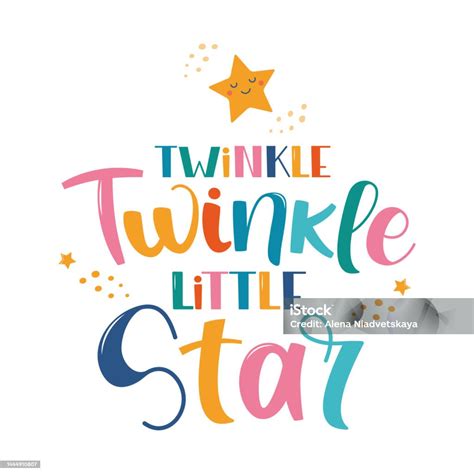 손으로 그린 글자 트윙클 트윙클 리틀 스타 인쇄 옷 인사말 카드 어린이 방 장식 키즈 프린트 스칸디나비아 스타일의 작은 별과 별을 보자 벡터 그림입니다 0명에 대한 스톡