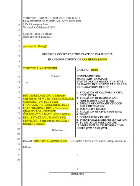 Pre Foreclosure Complaint Plaintiff Foreclosure Loans