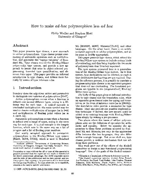 Pdf How To Make Ad Hoc Polymorphism Less Ad Hoc