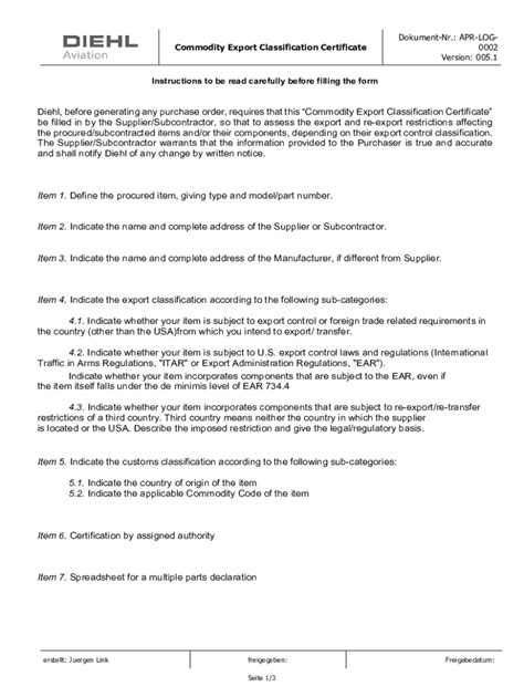 Fillable Online Commodity Export Classification Certificate Fax Email Print Pdffiller