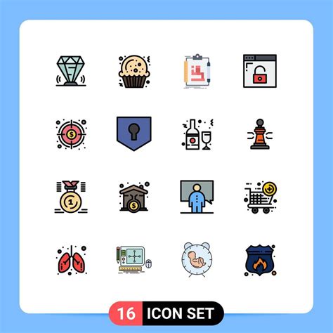 Pictogram Set Of 16 Simple Flat Color Filled Lines Of Finance Privacy