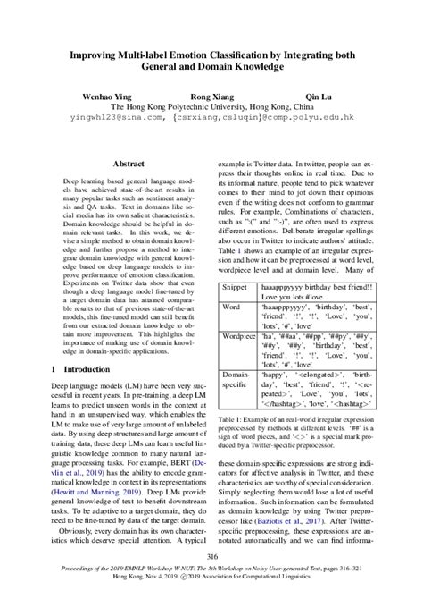 Pdf Improving Multi Label Emotion Classification By Integrating Both General And Domain