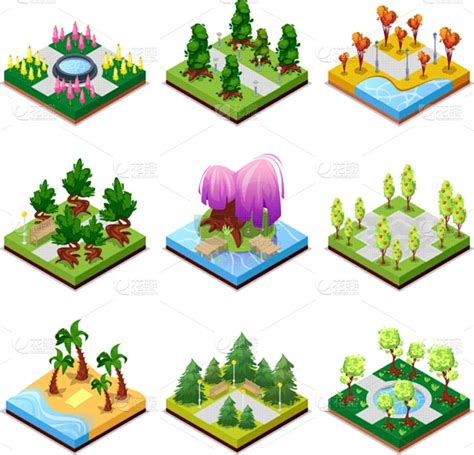 公园地形华丽的长椅图像草建筑业矢量布置花素材 花瓣网