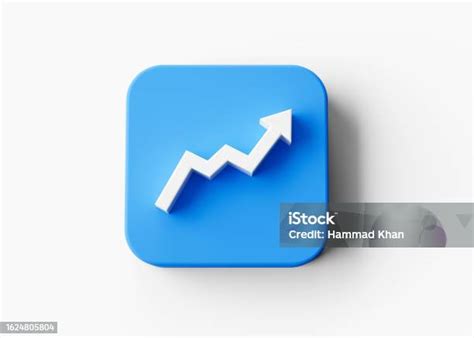 파란색 둥근 사각형 아이콘이 있는 3d 흰색 성장 화살표 기호 3d 그림 인포그래픽에 대한 스톡 사진 및 기타 이미지 인포그래픽 3차원 형태 가격 Istock