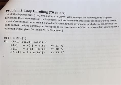 Solved Problem 3 Loop Unrolling 20 Points List All The