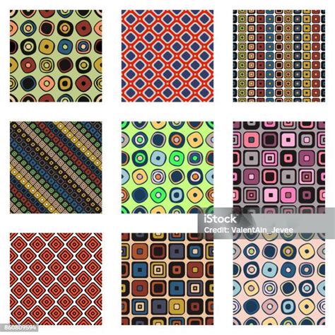 원활한 벡터 기하학 패턴의 집합입니다 끝 없는 배경 손으로 그려 장식 부족 요소 민족적인 모티브 빈티지 색상 그래픽 벡터 일러스트 패브릭 포장 인쇄 0명에 대한 스톡 벡터