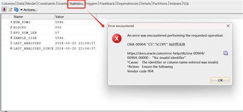 243 Click Table Statistics Show Error Info Oracle Forums