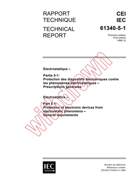 Iec Ts 61340 5 1 1998 Electrostatics Part 5 1 Protection Of Electronic Devices From