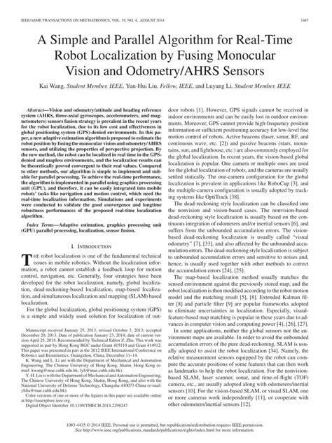 Pdf A Simple And Parallel Algorithm For Real Time Robot Localization By Fusing Monocular