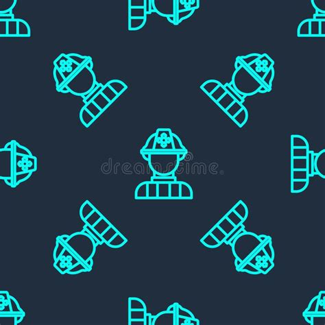 Green Line Firefighter Icon Isolated Seamless Pattern On Blue