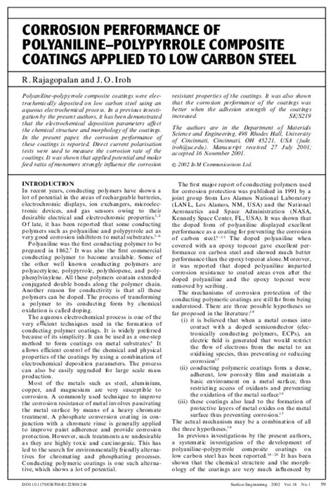 Pdf Corrosion Performance Of Polyanilinepolypyrrole Composite Coatings Applied To Low Carbon