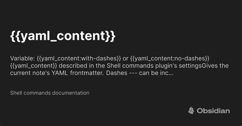 Yamlcontent Shell Commands Documentation Obsidian Publish