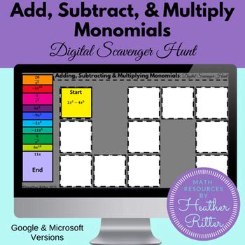 Add Subtract And Multiply Monomials Digital Scavenger Hunt By Heather Ritter
