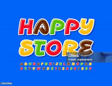 벡터 밝은 엠블럼 해피 스토어 크리에이티브 알파벳 문자 및 숫자 세트 고객에 대한 스톡 벡터 아트 및 기타 이미지 고객