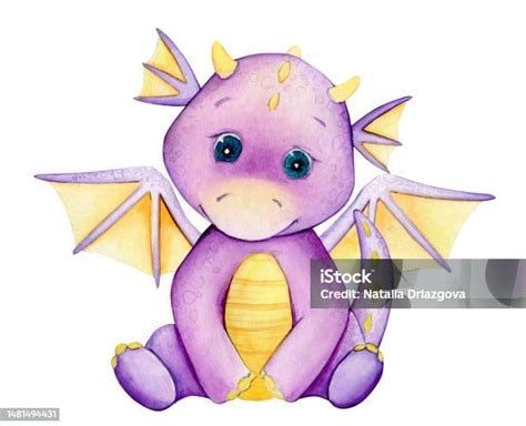 보라색의 용 수채화 그림 고립된 배경 멋진 중세의 불을 내뿜는 도마뱀 가공의 인물에 대한 스톡 벡터 아트 및 기타 이미지 가공의 인물 공룡 귀여운 Istock
