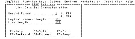 Settings For The List Data Set Characteristics Panel