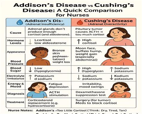 Addison Vs Cushing Disease Med Surg Endocrine Cheat Sheet For Nursing School And Nclex Prep Etsy
