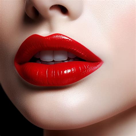 Premium Ai Image A Woman With Bright Red Lipstick Has A Red Lip Gloss