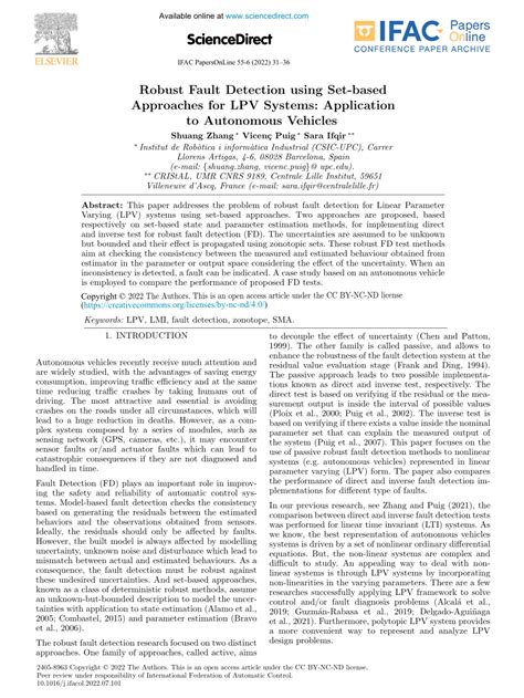 Pdf Robust Fault Detection Using Set Based Approaches For Lpv Systems