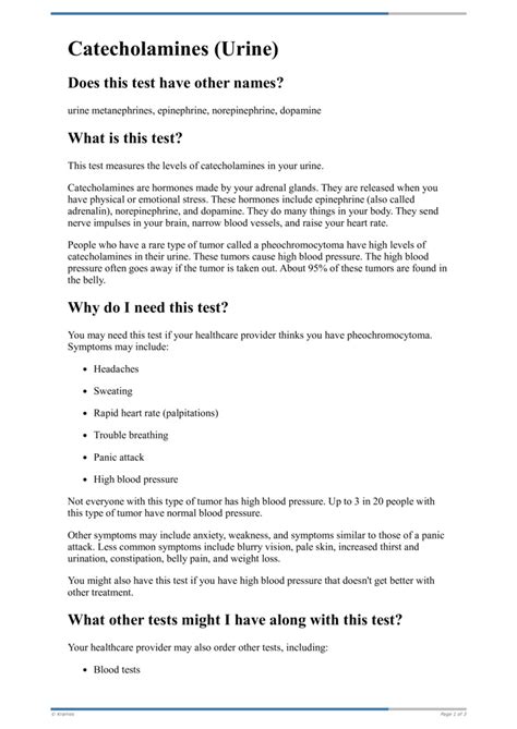 Text Catecholamines Urine Healthclips Online