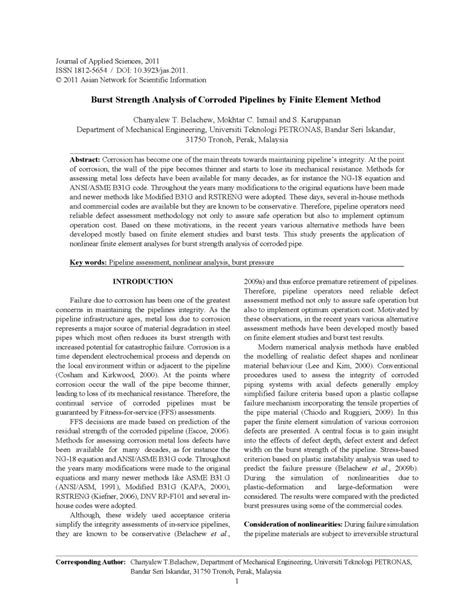 Pdf Burst Strength Analysis Of Corroded Pipelines By Finite Element Method