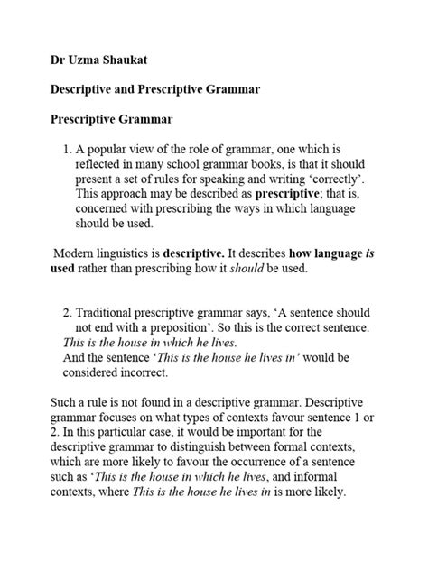 Descriptive And Prescriptive Grammar Pdf Grammar Linguistics