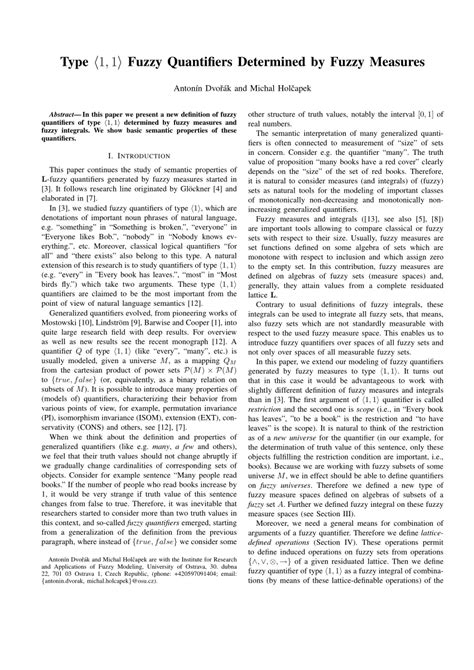 Pdf Type 〈1 1〉 Fuzzy Quantifiers Determined By Fuzzy Measures