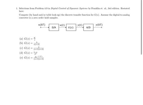 Solved Selections From Problem In Digital Control Of Chegg
