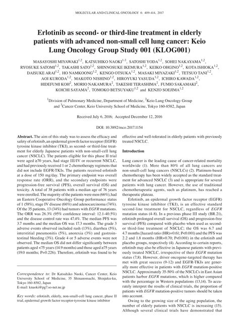 Pdf Erlotinib As Second‑ Or Third‑line Treatment In Elderly Patients With Advanced Non‑small