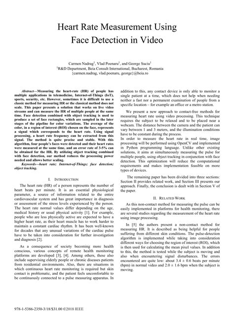 pdf heart rate measurement using face detection in video
